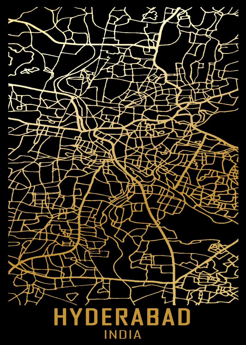 'Hyderabad India City Map' Poster, picture, metal print, paint by ...