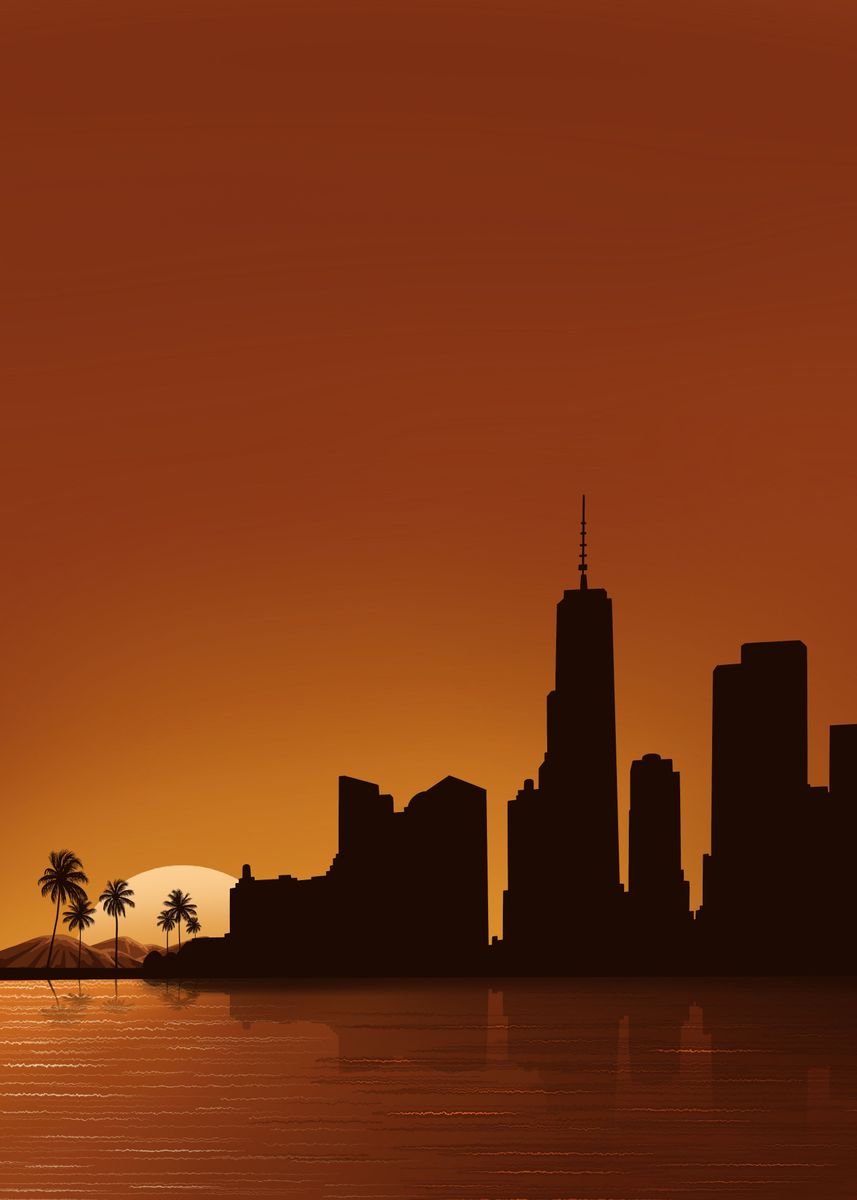 'Sunset In A City' Poster, picture, metal print, paint by Adriel Vector ...