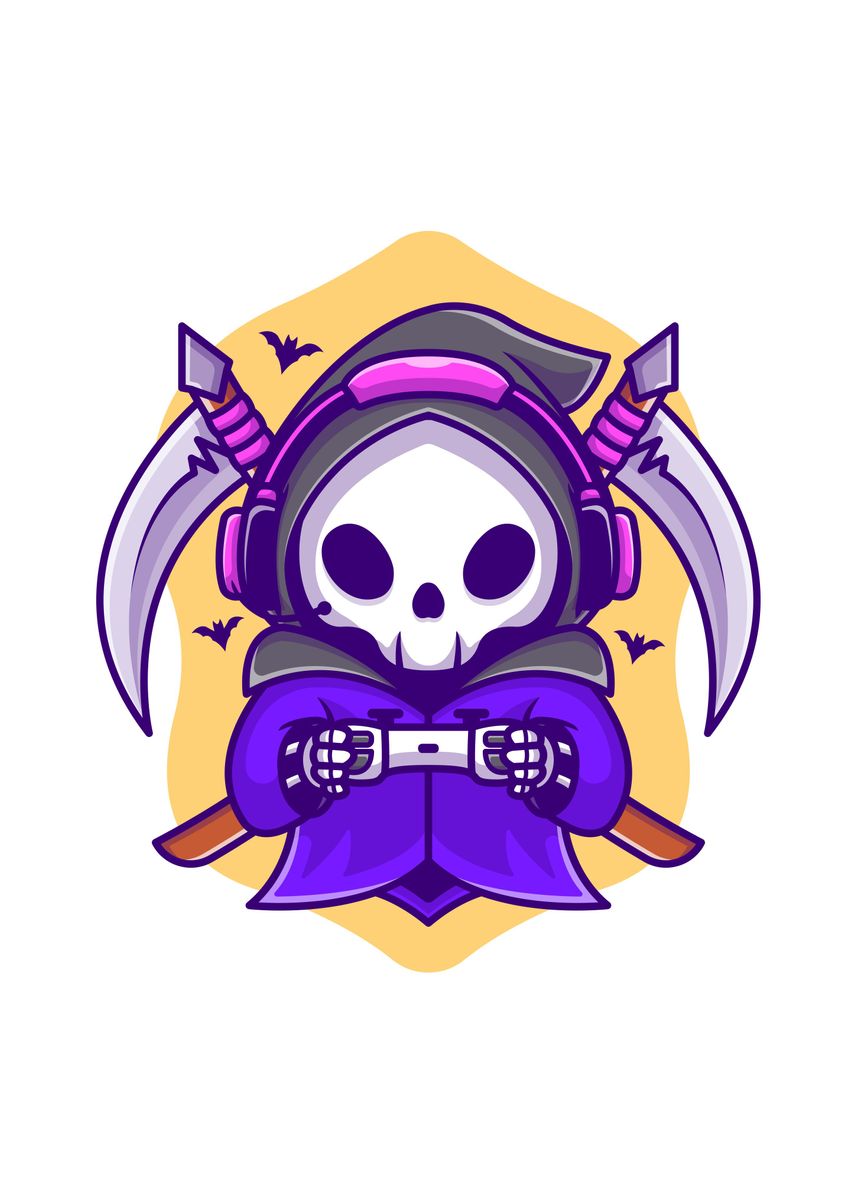 'Cute grim reaper gaming' Poster, picture, metal print, paint by Tran ...
