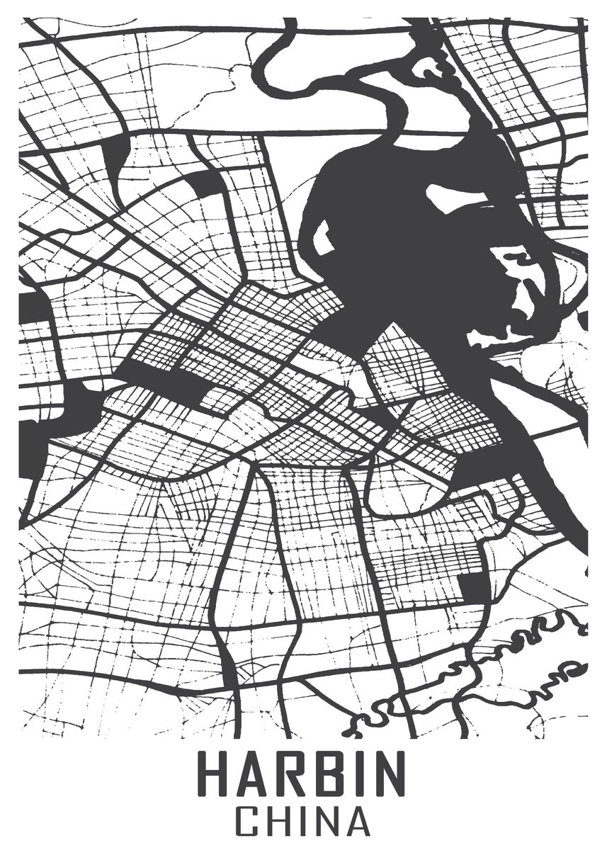 'Harbin China City Map' Poster, picture, metal print, paint by ...