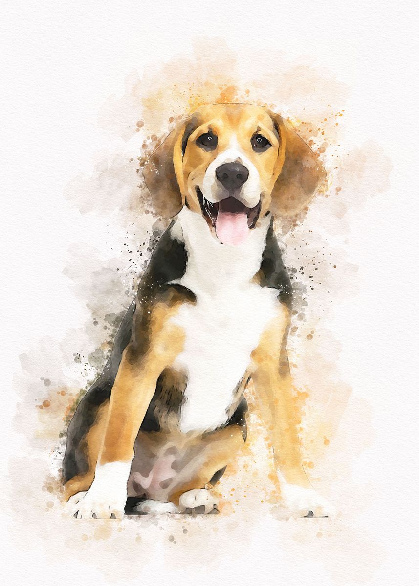 'Beagles dog ' Poster, picture, metal print, paint by kun bin | Displate