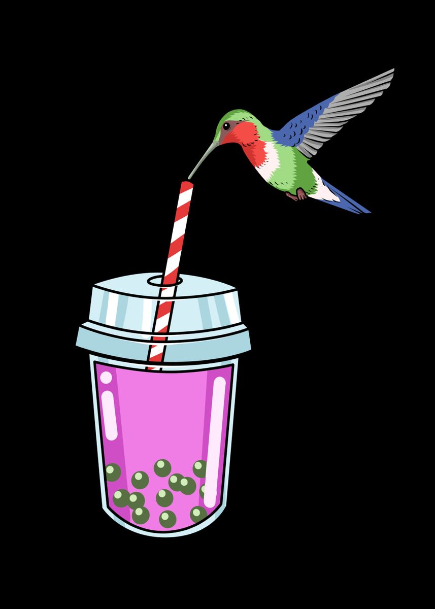 'Hummingbird Bubble Tea' Poster, picture, metal print, paint by ...