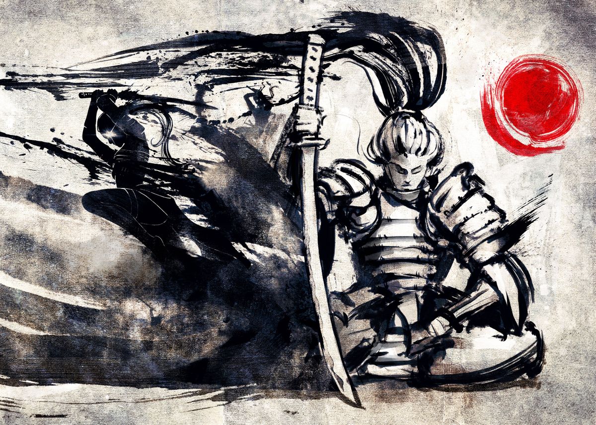 'Japanese Shadow Samurai' Poster by Green Homee | Displate