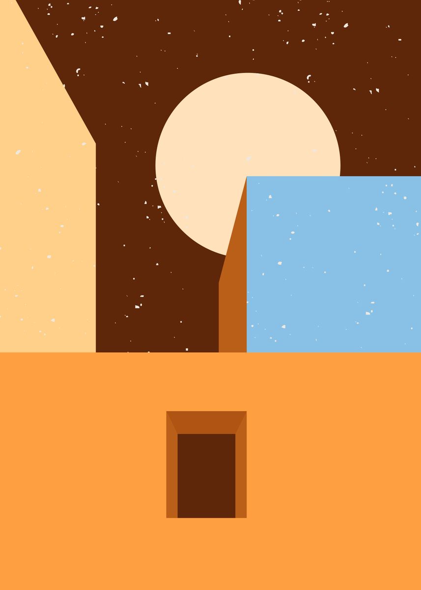 'House and Night moon view' Poster, picture, metal print, paint by ...