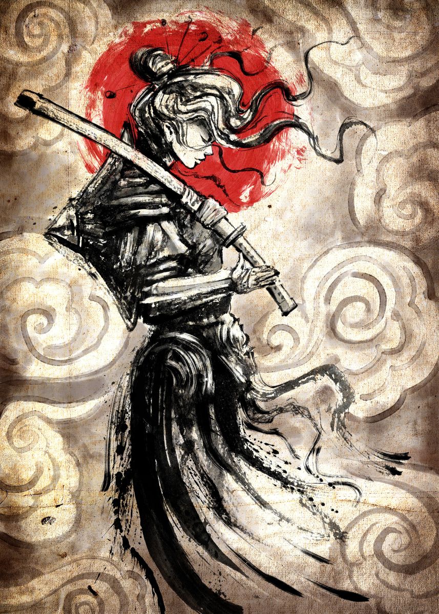 'Japanese Samurai Wash Ink' Poster, picture, metal print, paint by ...