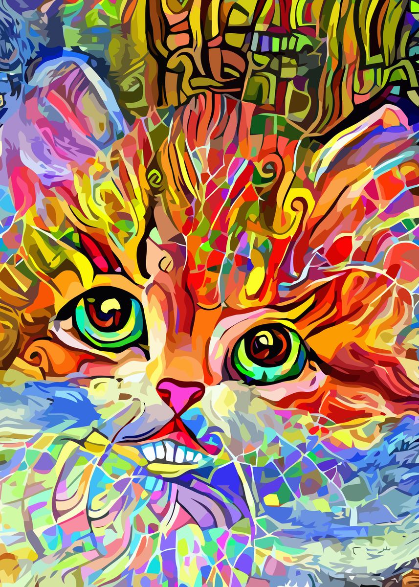 'Fluffy Goofy Kitten' Poster, picture, metal print, paint by Prawny ...