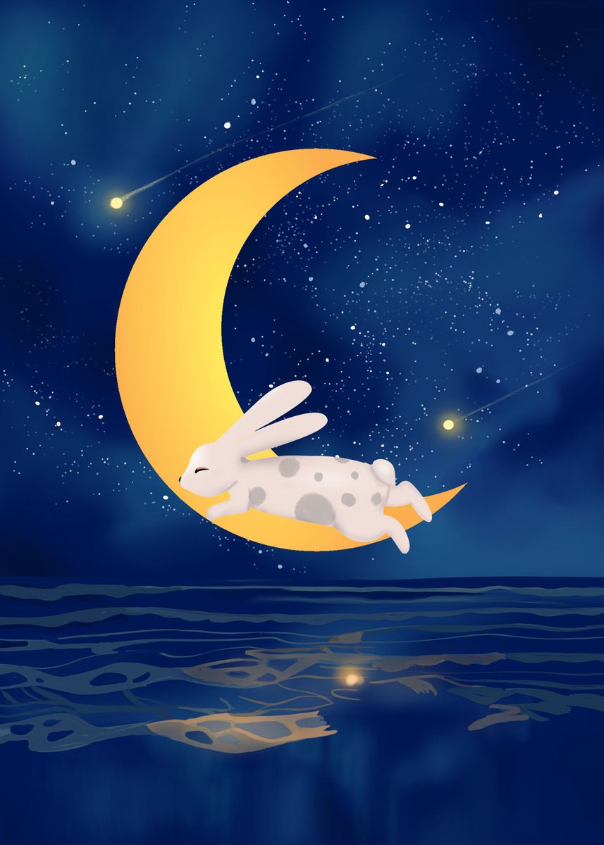 'Sleeping Bunny at the Moon' Poster, picture, metal print, paint by Max ...