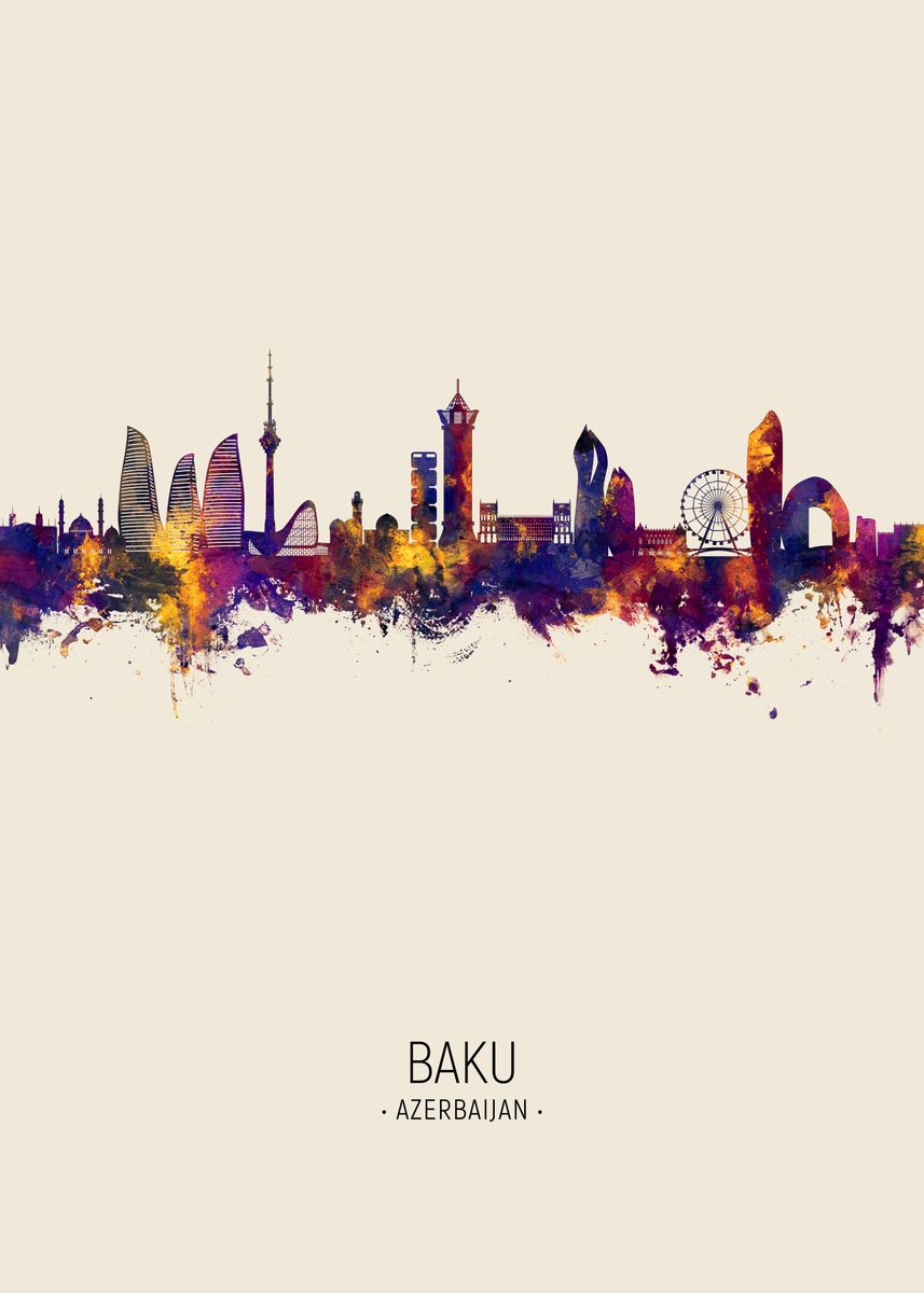 'Baku Skyline Azerbaijan' Poster by Michael Tompsett | Displate