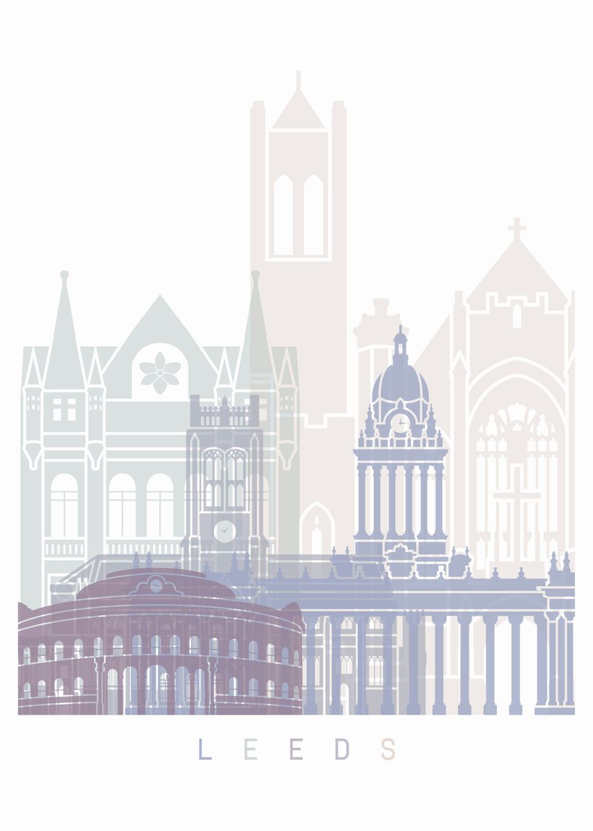 'Leeds skyline poster' Poster, picture, metal print, paint by Cristina ...