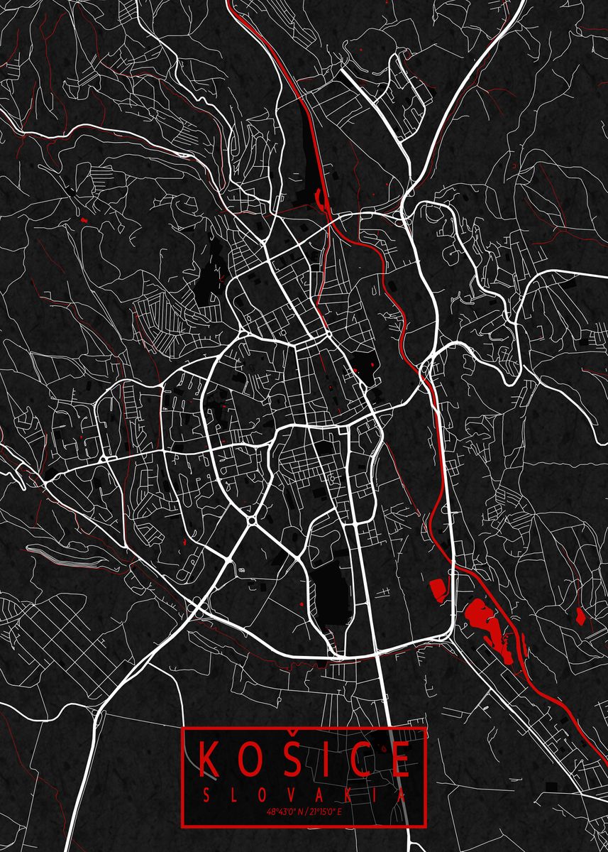 'Kosice City Map Oriental' Poster, picture, metal print, paint by deMAP ...