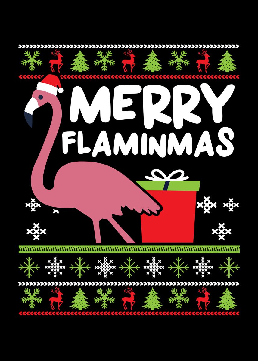 'Merry Flaminmas Flamingo' Poster, picture, metal print, paint by NAO ...