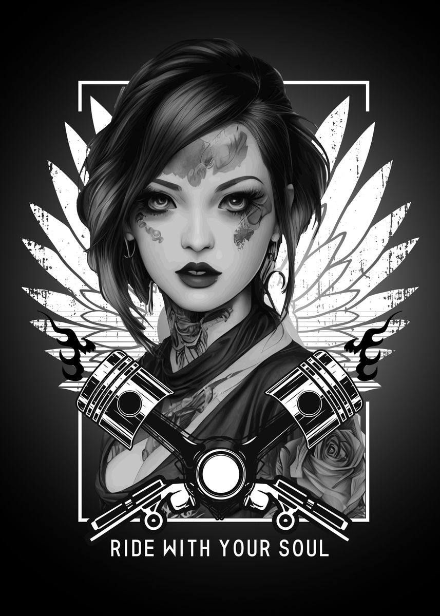 'Edgy Biker Girl Portrait' Poster, picture, metal print, paint by ...