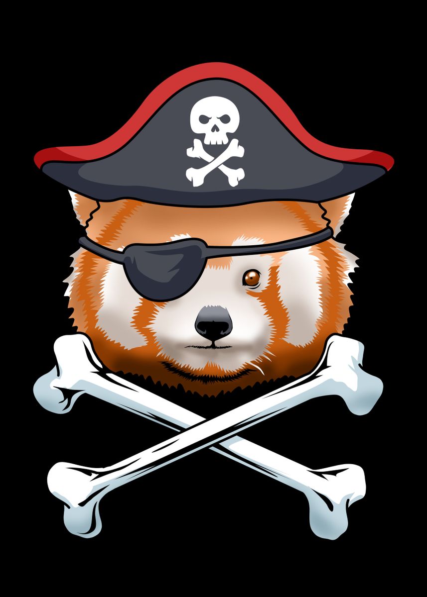 'Red Panda Pirate Gift Kids' Poster, picture, metal print, paint by ...
