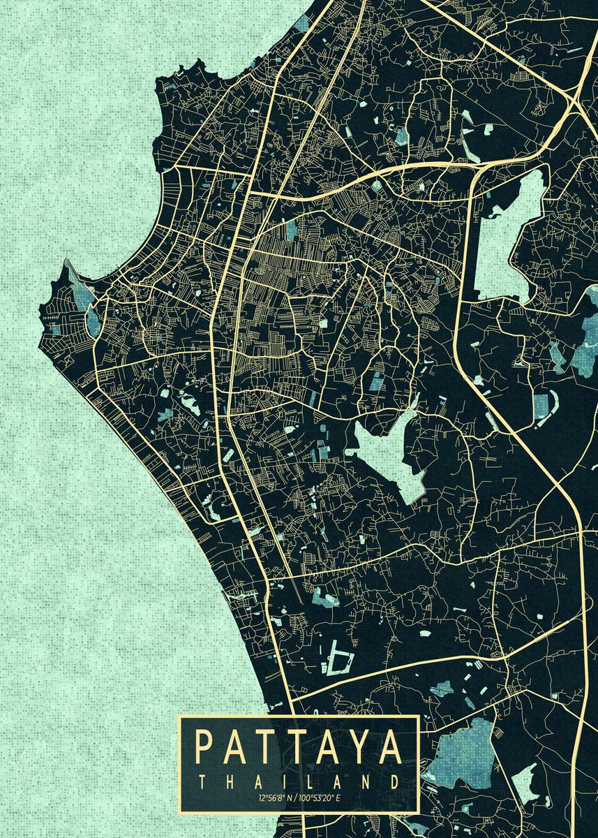 'Pattaya City Map Summer' Poster, picture, metal print, paint by deMAP ...