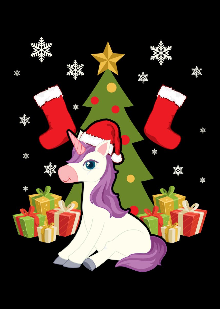 'Unicorn Christmas' Poster, picture, metal print, paint by NAO | Displate