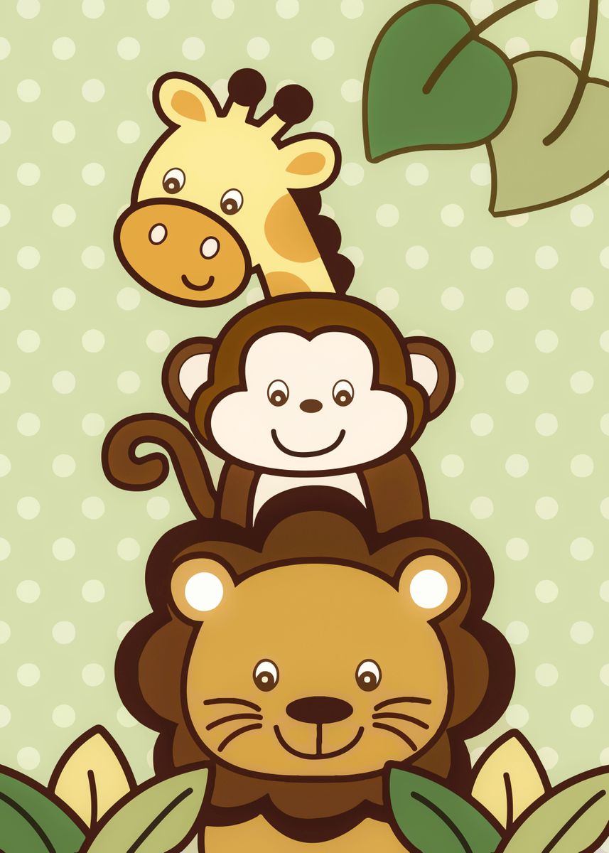 'Zoo Animal Kids Baby Frame' Poster, picture, metal print, paint by ...