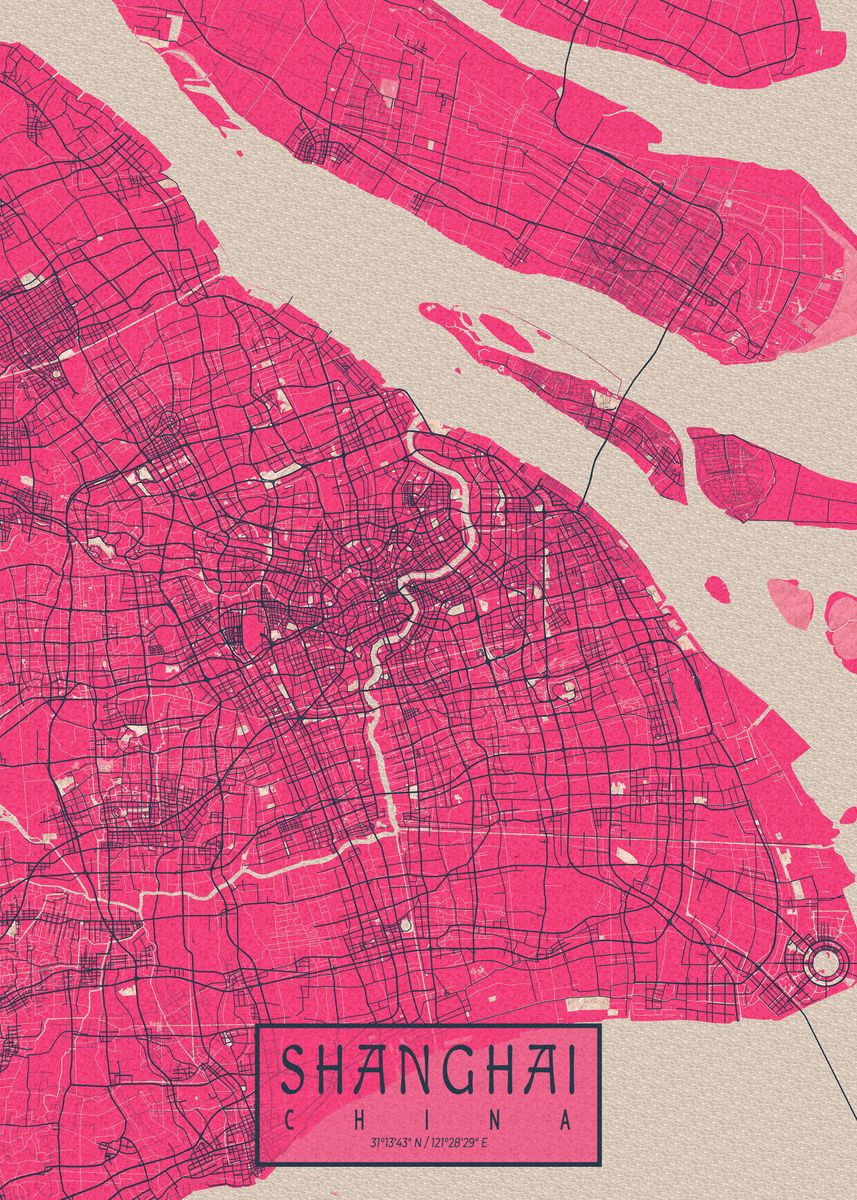 'Shanghai City Map Blossom' Poster, picture, metal print, paint by ...