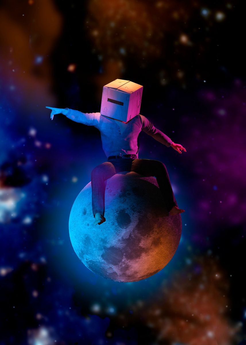 'Man with box in his head ' Poster, picture, metal print, paint by ...