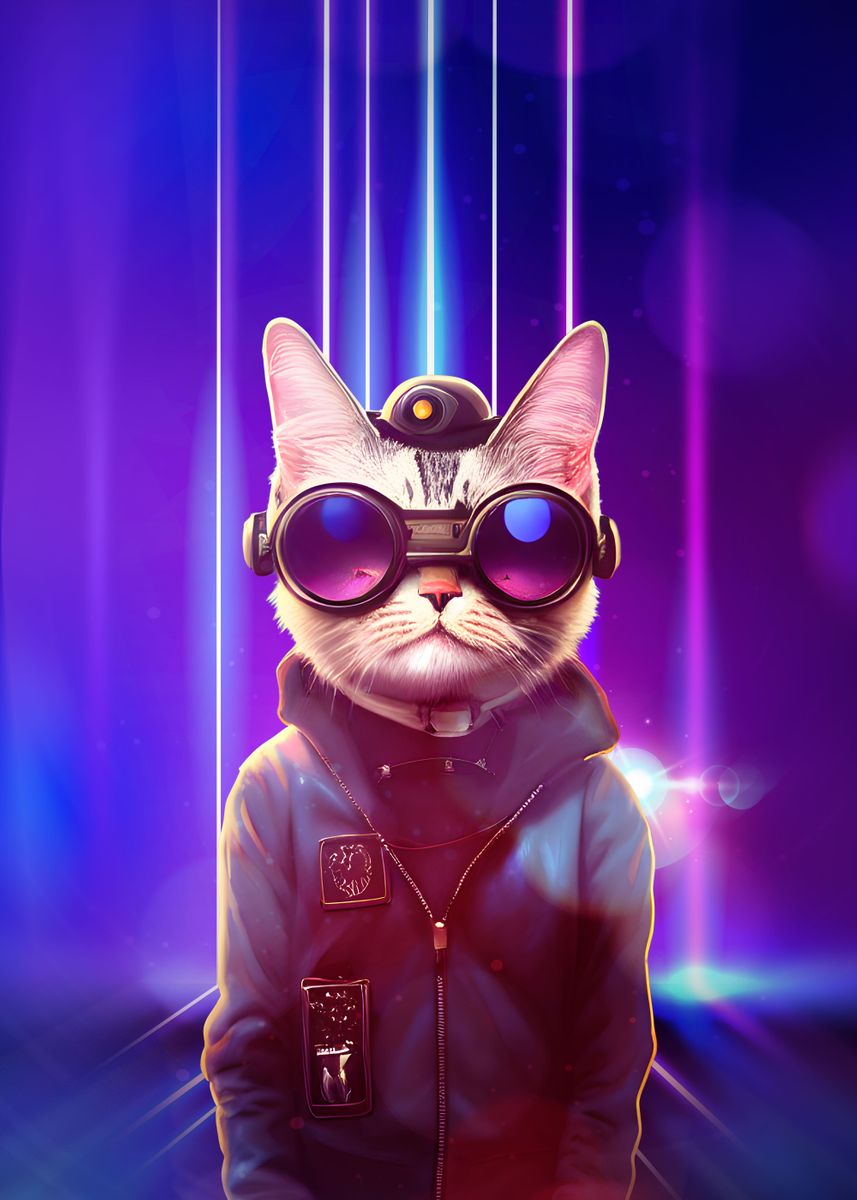 'Space cat' Poster, picture, metal print, paint by Stefan Merz | Displate