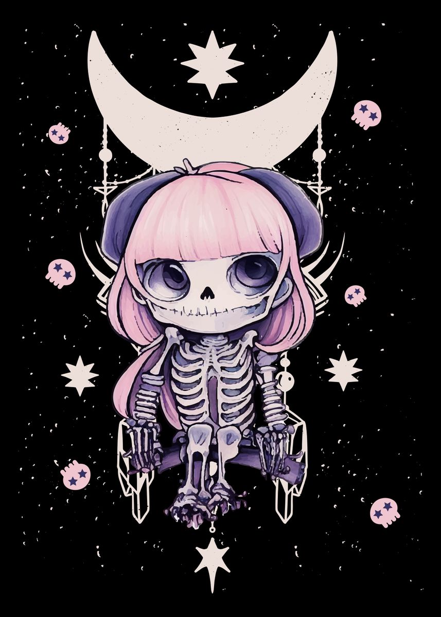 'Cute Skeleton Witch Chibi' Poster, picture, metal print, paint by ...