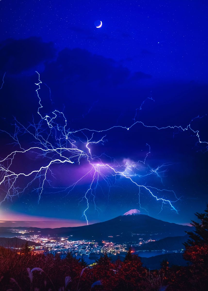 'Mount fuji lightning storm' Poster, picture, metal print, paint by Gen ...