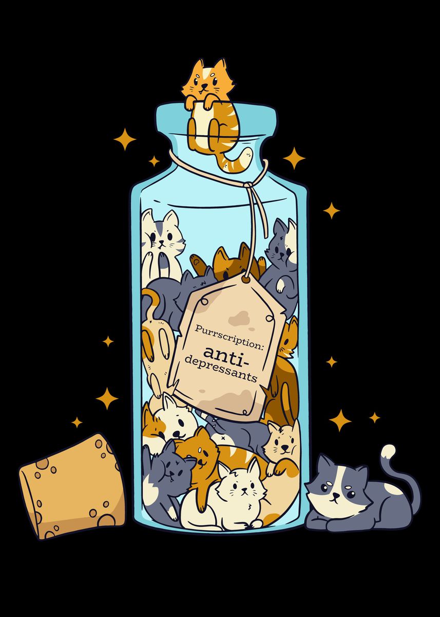 'Funny Cats in the Bottle' Poster, picture, metal print, paint by Max ...