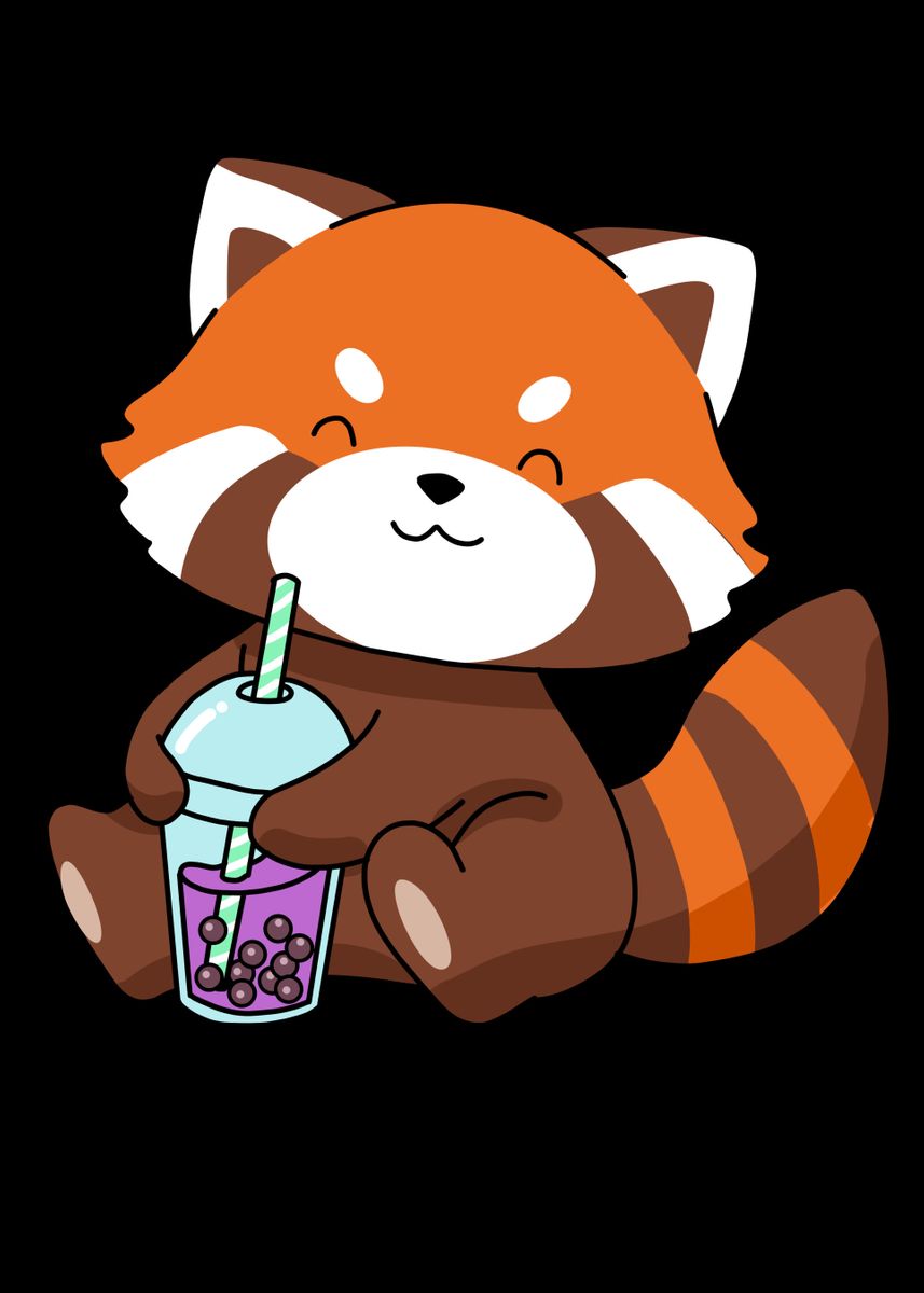 'Bubble Tea Red Panda Boba' Poster, picture, metal print, paint by ...