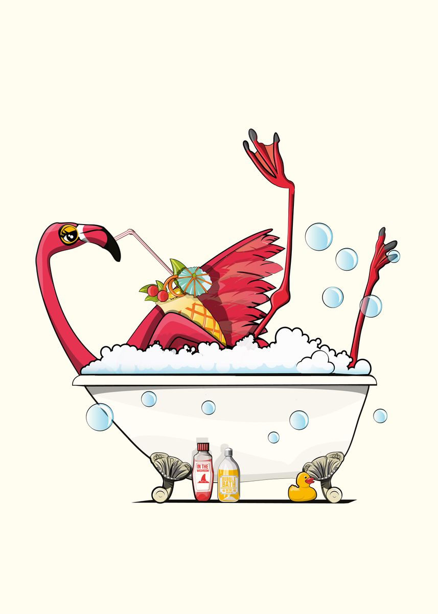'Flamingo in the Bath' Poster by InTheWashroom | Displate
