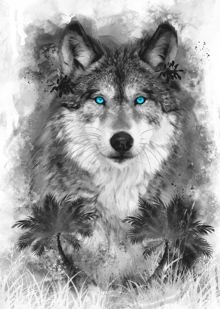 'wolf ink' Poster, picture, metal print, paint by sinnois | Displate