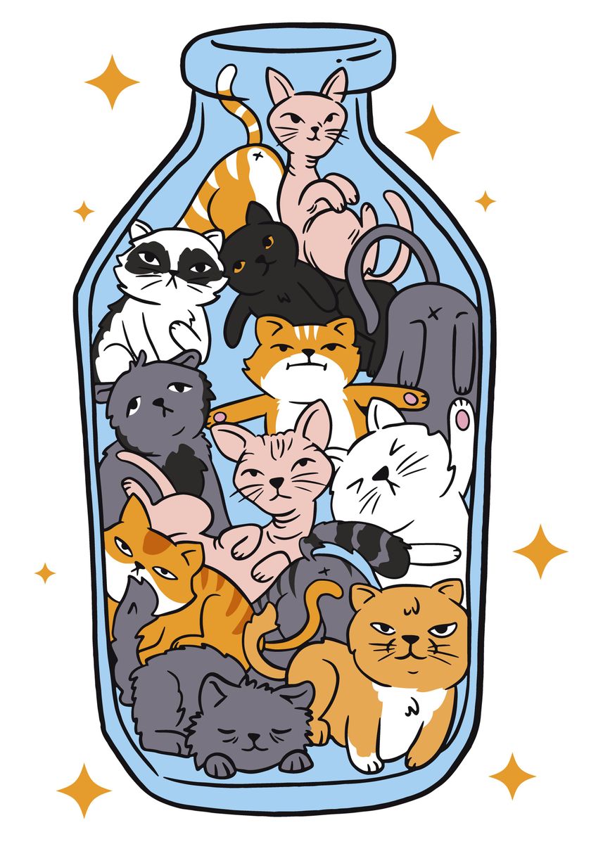 'Funny Cats in the Bottle' Poster, picture, metal print, paint by Max ...