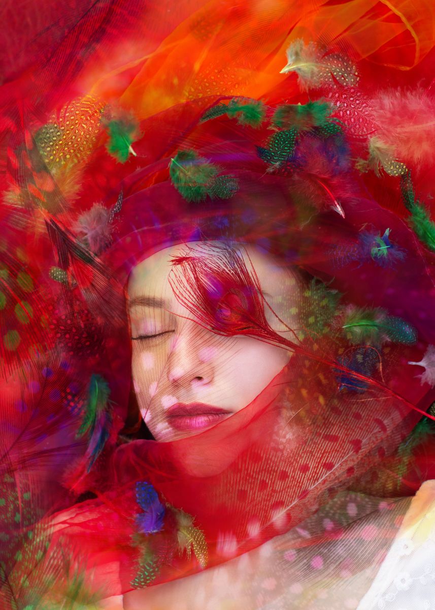 'Red Visionary Feather' Poster by Kamil Hajek | Displate
