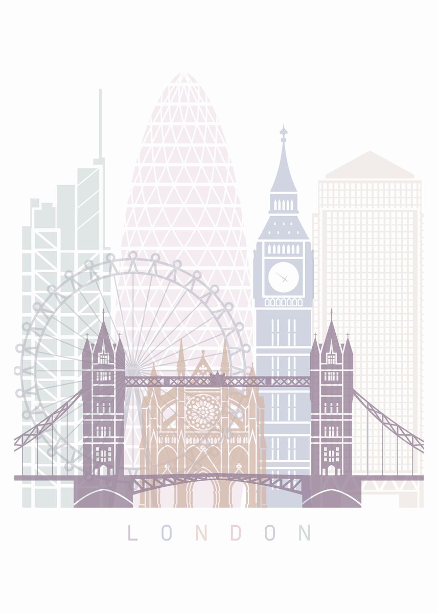 'London skyline poster' Poster, picture, metal print, paint by Cristina ...
