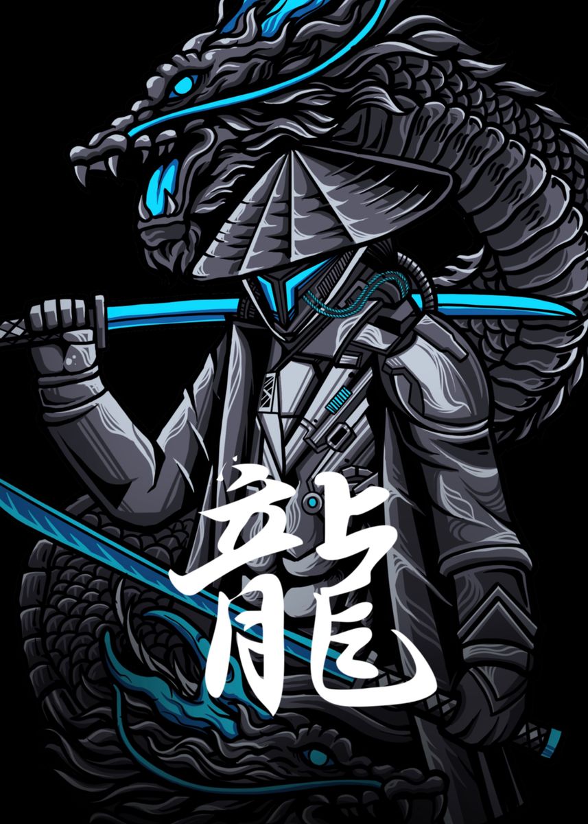'cyber samurai' Poster, picture, metal print, paint by sinnois | Displate