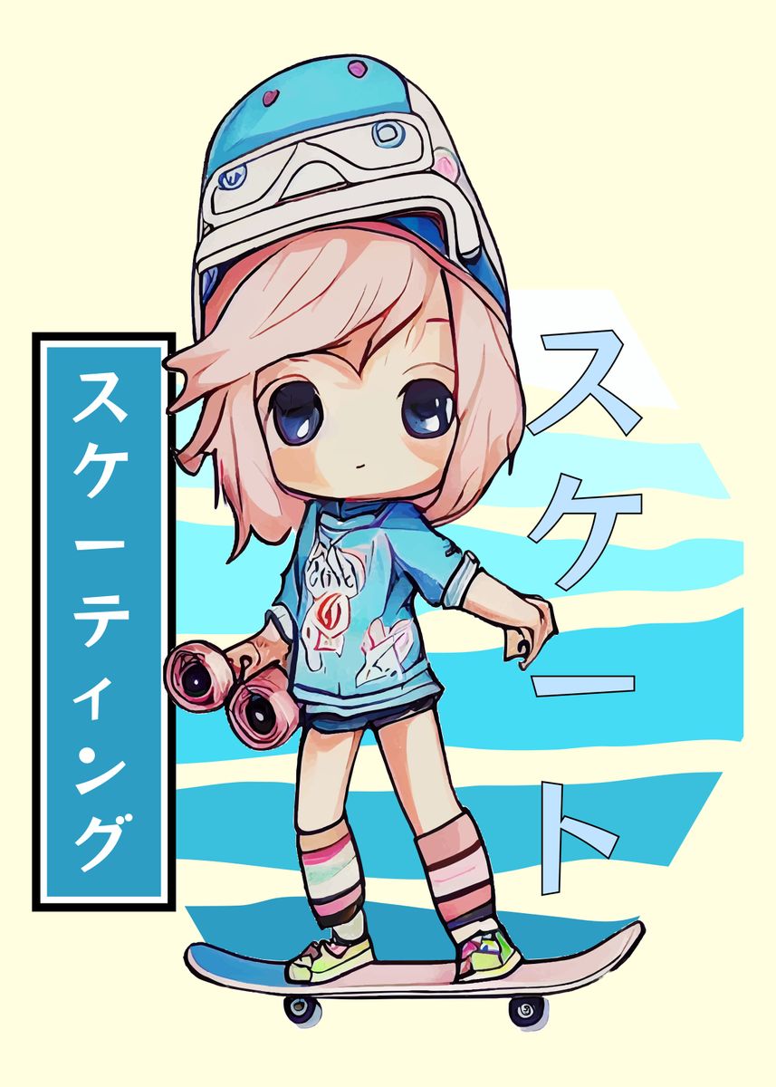 'Skateboard Chibi Anime Art' Poster, picture, metal print, paint by ...