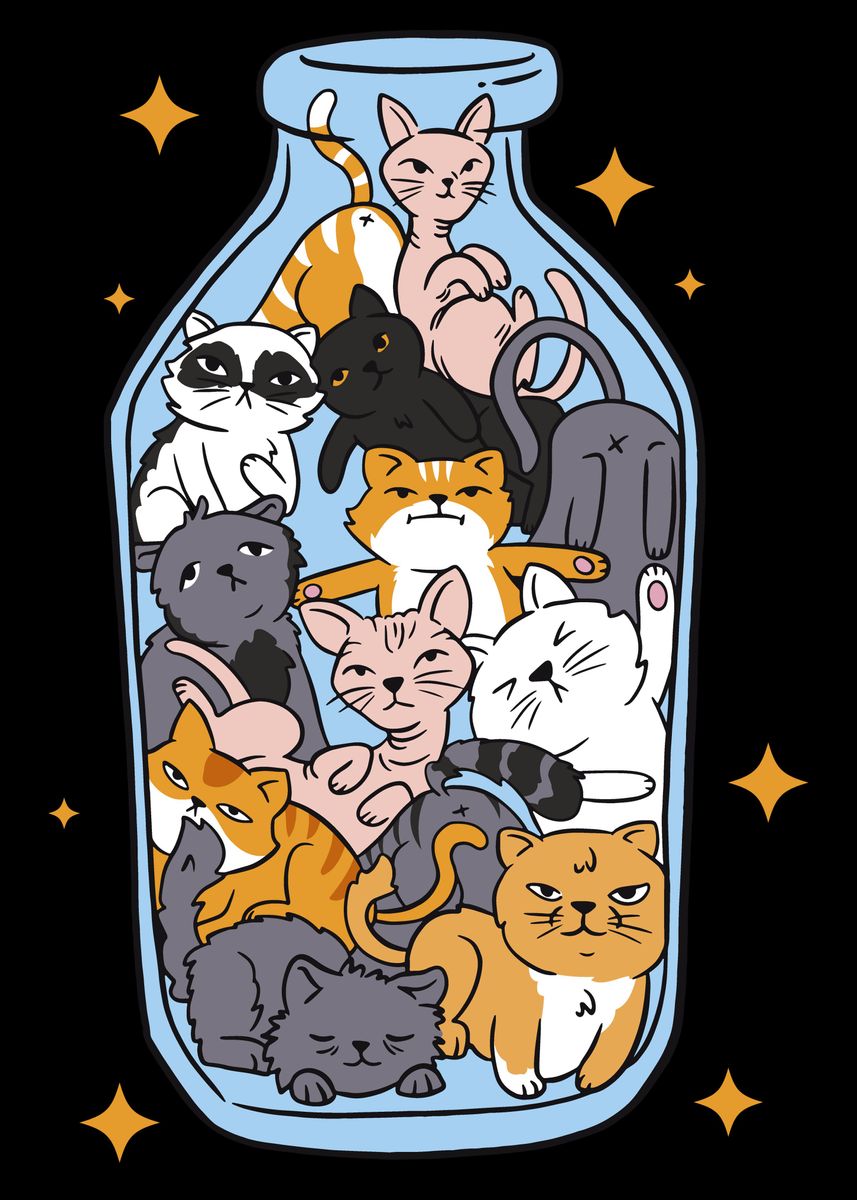 'Funny Cats in the Bottle' Poster by Max Ronn | Displate