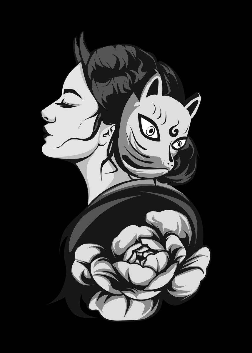 'Japanese mask' Poster, picture, metal print, paint by Dedew Doublede ...