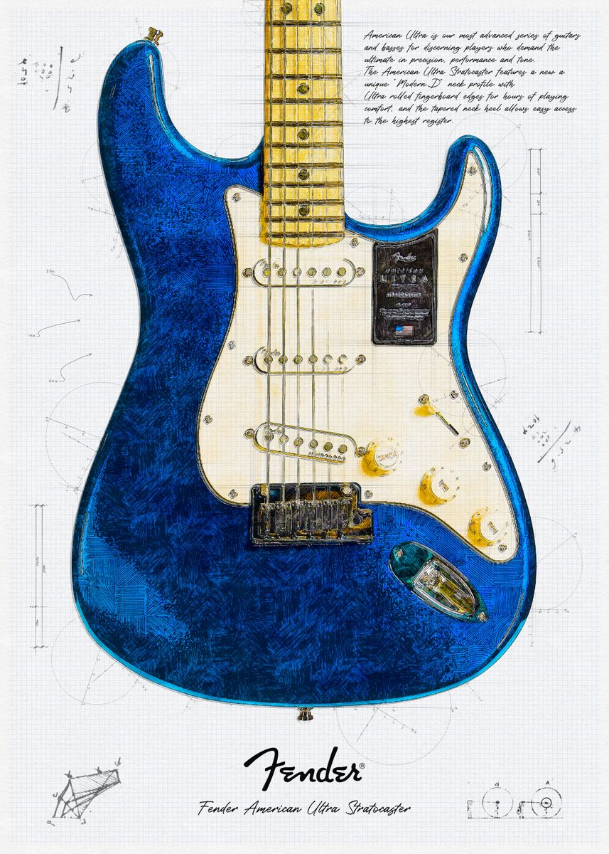'Fender Guitar Blueprint' Poster by Cris de Almeida | Displate