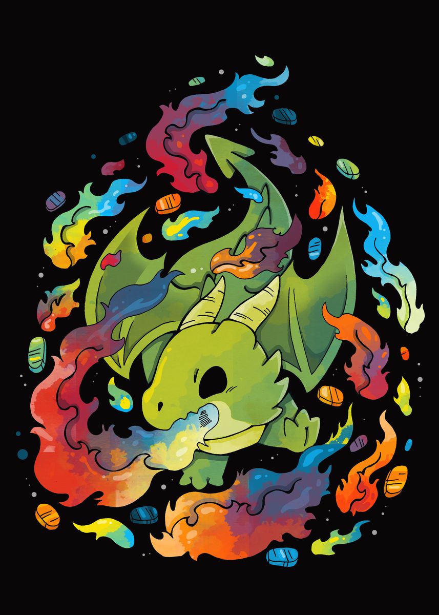 'Dragon Flame Colors' Poster, picture, metal print, paint by Valentina ...