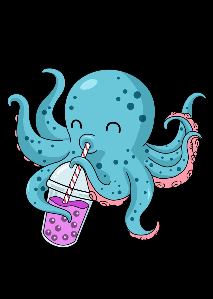 'Bubble Tea Boba Octopus' Poster, picture, metal print, paint by ...