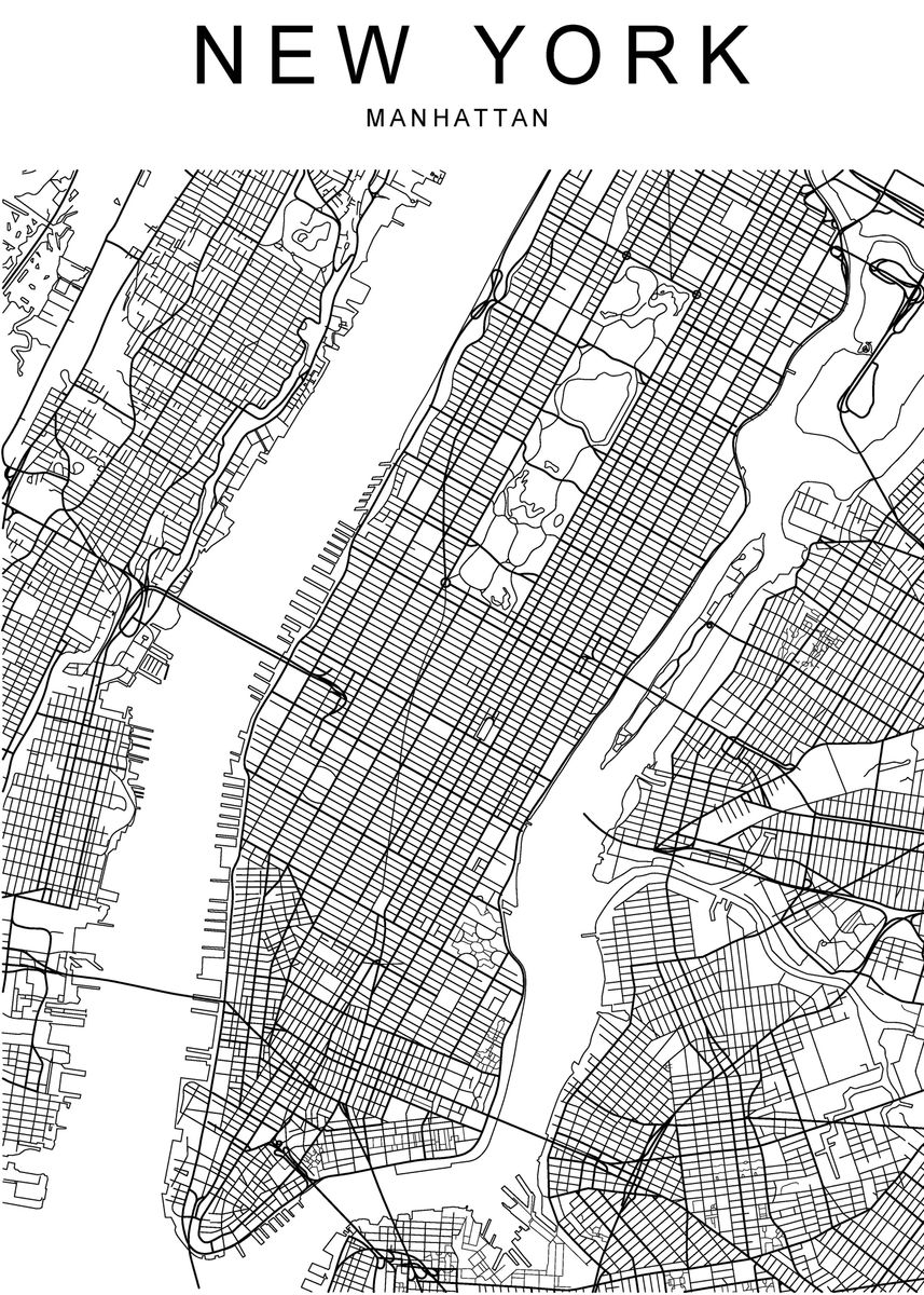 'manhattan new york Map' Poster, picture, metal print, paint by gani ...
