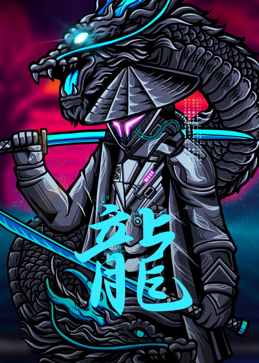 'neon samurai posters' Poster, picture, metal print, paint by sinnois | Displate