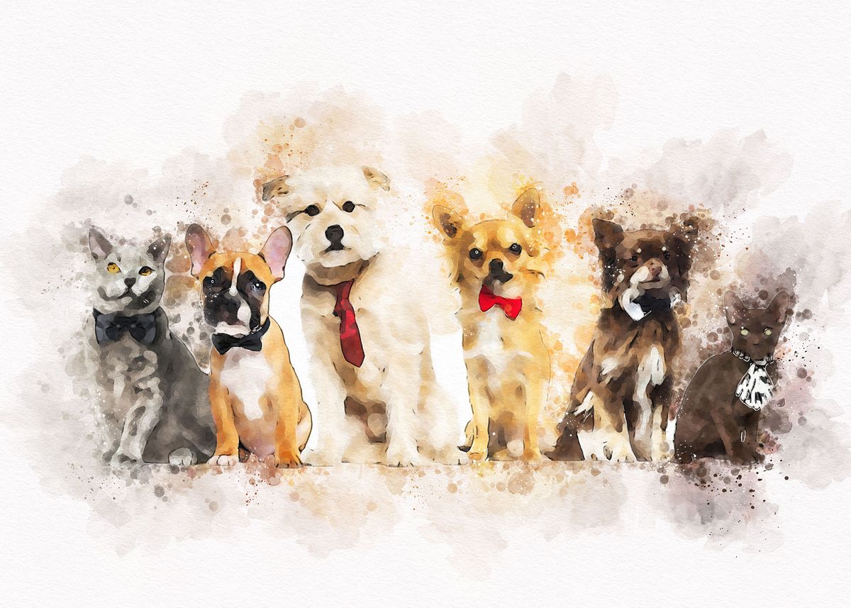 'dogs and cats family' Poster by kun bin | Displate