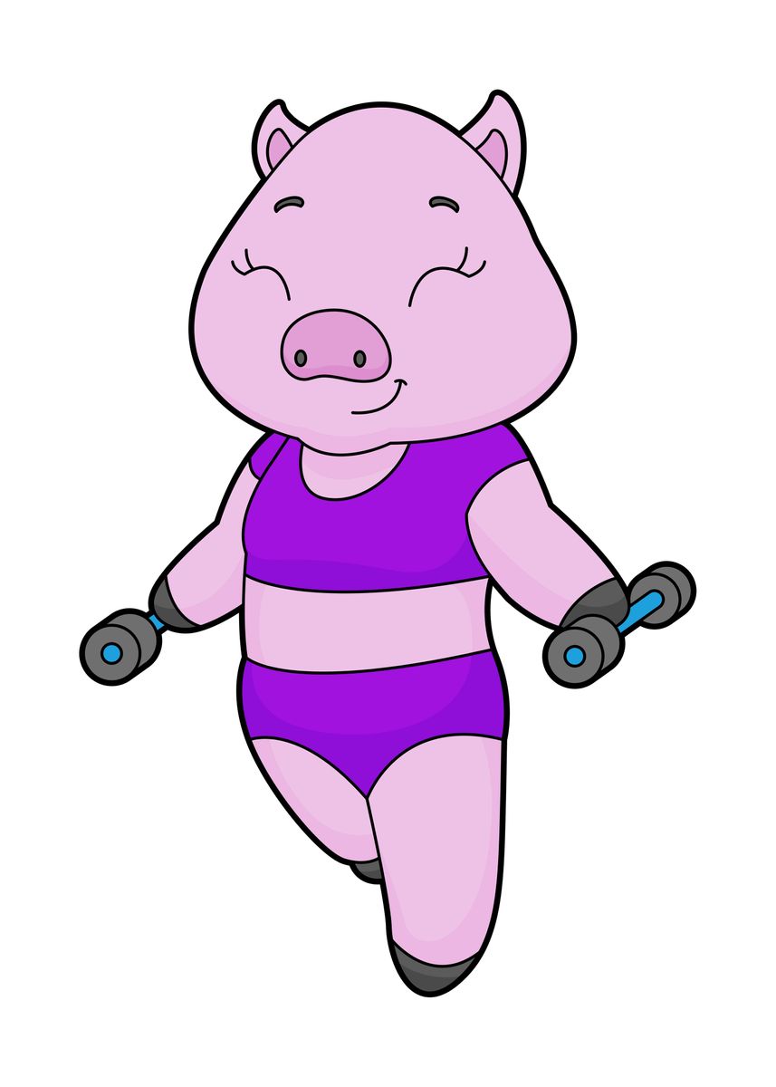 'Pig Fitness Dumbbell' Poster, picture, metal print, paint by Markus ...