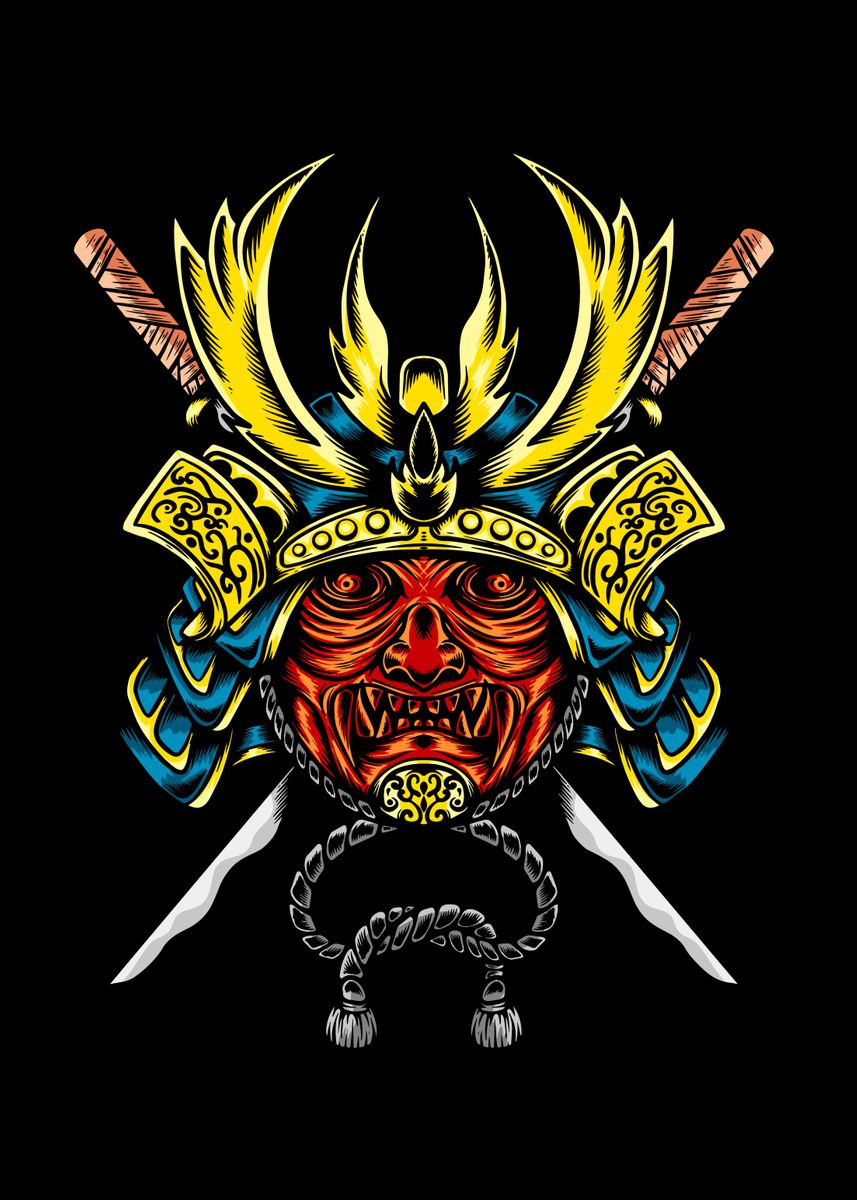 'japanese samurai yellow' Poster, picture, metal print, paint by Lugu ...