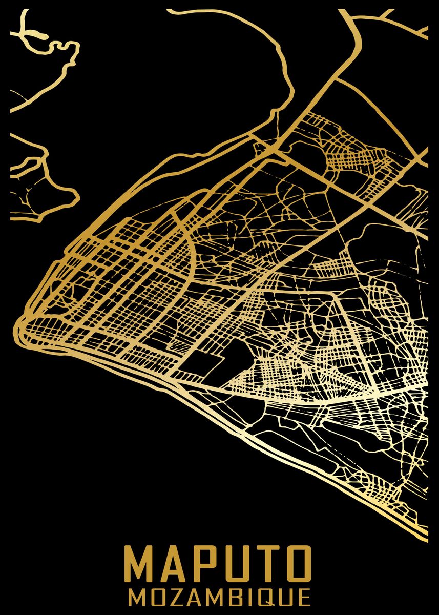 'Maputo Mozambique City Map' Poster, picture, metal print, paint by ...