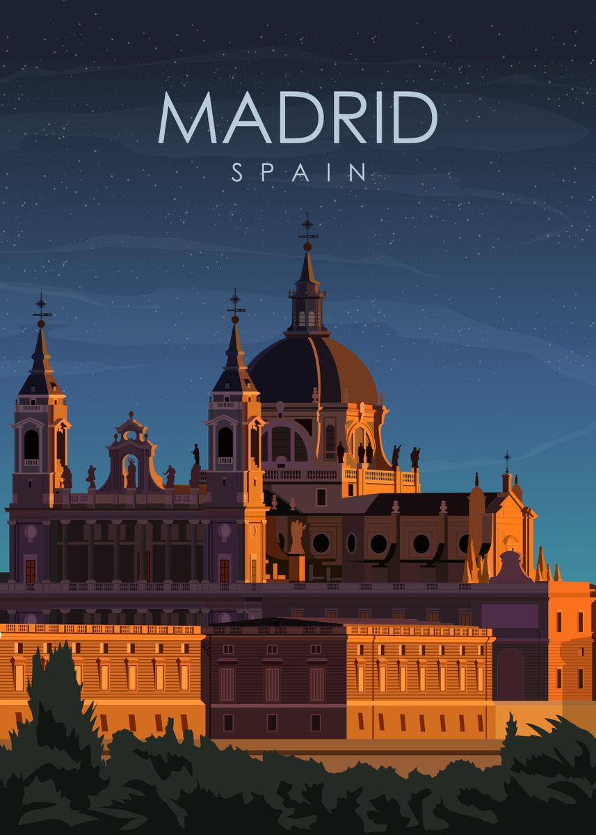 'Madrid Spain at Night Art' Poster by Jorn | Displate