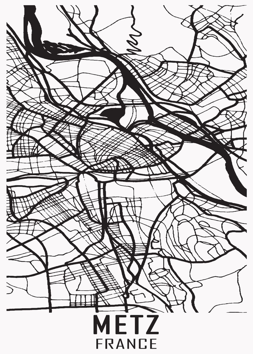 'Metz France City Map' Poster, picture, metal print, paint by ...