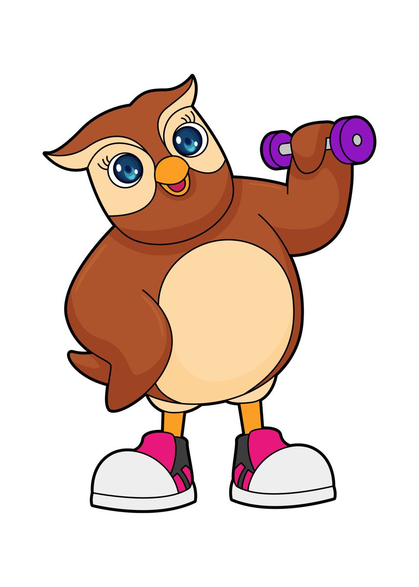 'Owl Fitness Dumbbell' Poster, picture, metal print, paint by Markus ...