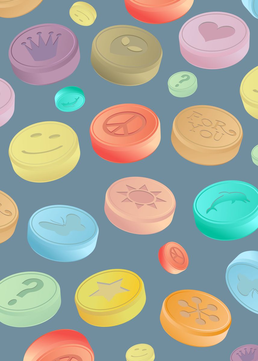 'Happy pills' Poster, picture, metal print, paint by Portokalis | Displate