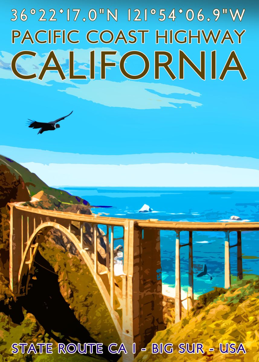 'Vintage Travel Pacific Coa' Poster by Evamaria Deisen | Displate